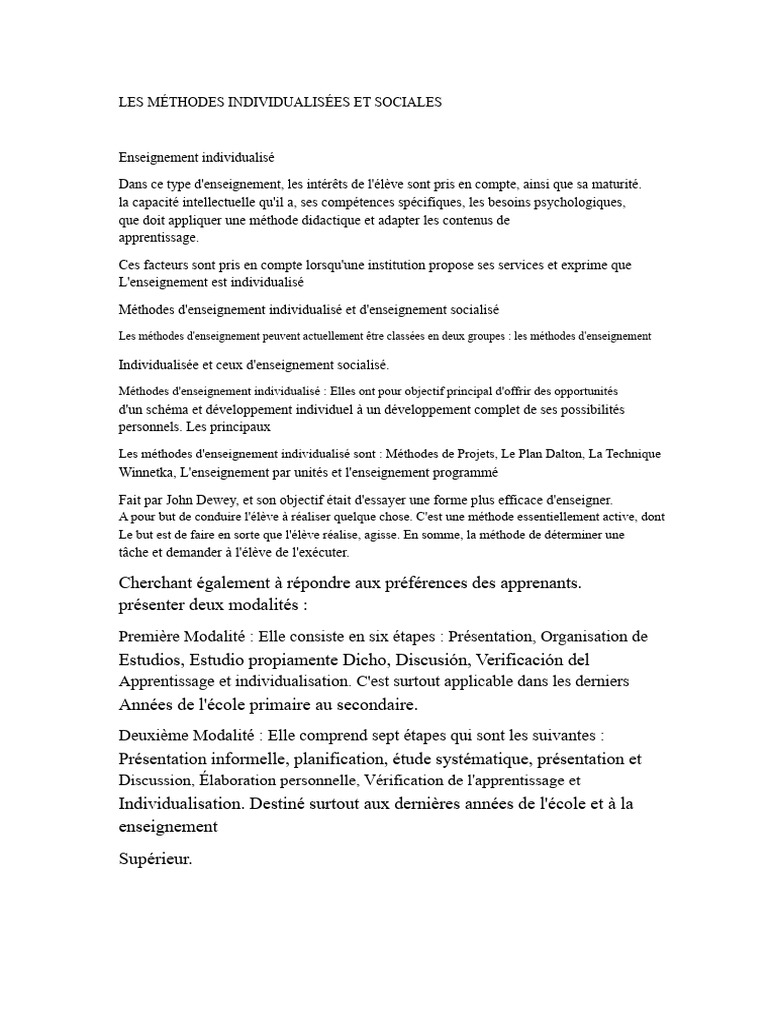 Méthodes d'enseignement individualisé et socialisé | PDF | Enseignement ...