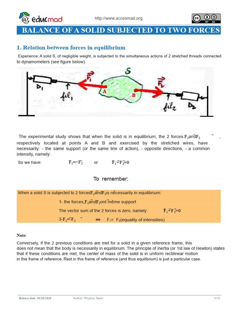 Equilibrium of A Solid Subjected To Two Forces | PDF | Density | Buoyancy