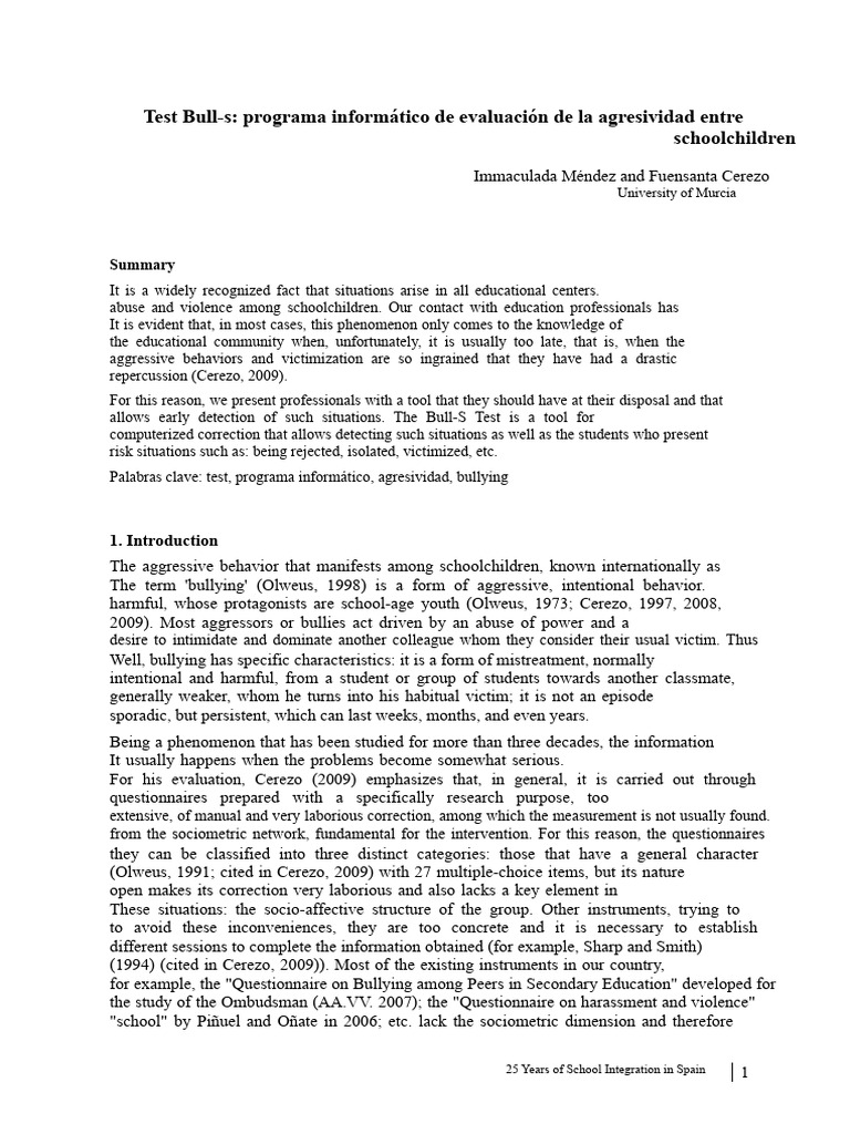 Test Bull-S | PDF | Bullying | Aggression