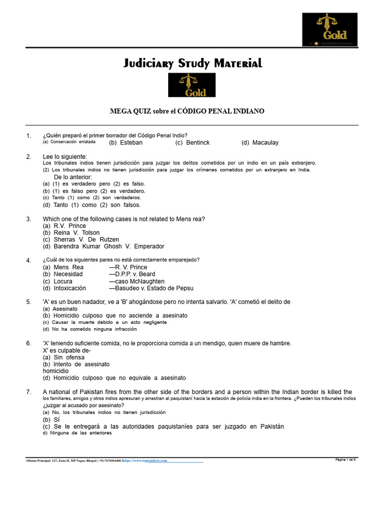Preguntas Del Mega Quiz de IPC | PDF | Homicidio | Multa (pena)