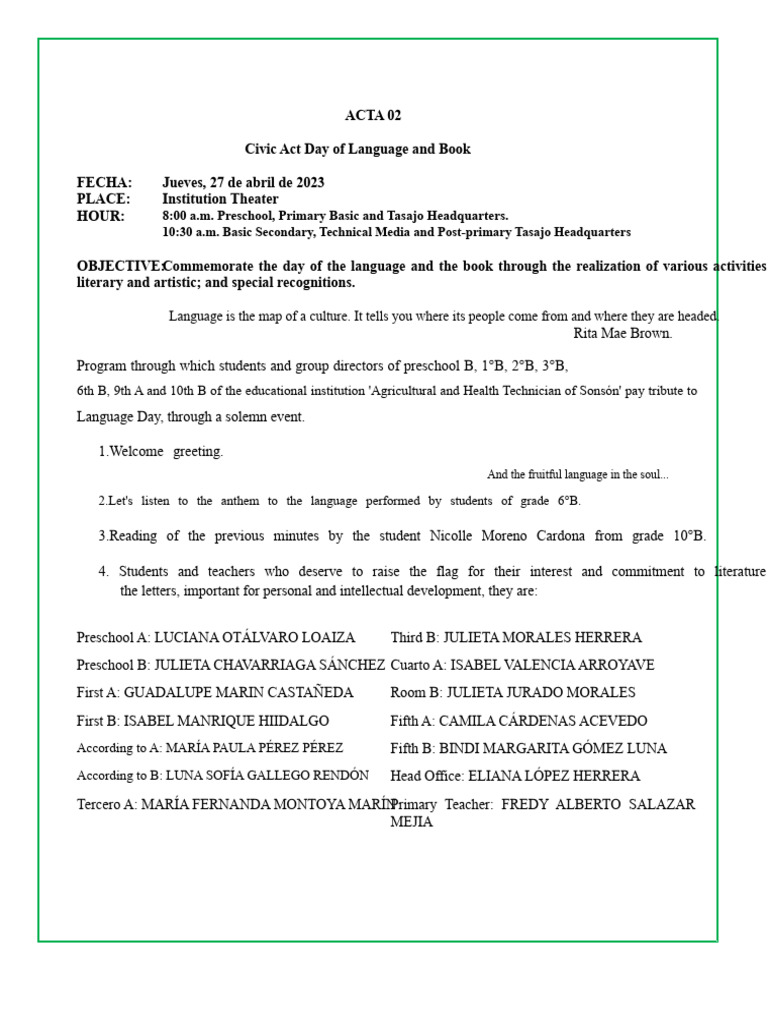 Civic Act Program Language Day | PDF