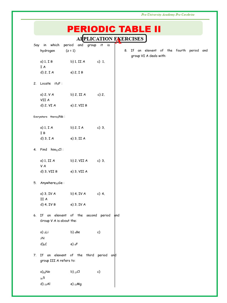 Periodic Table Application Exercises | PDF | Periodic Table | Physical ...