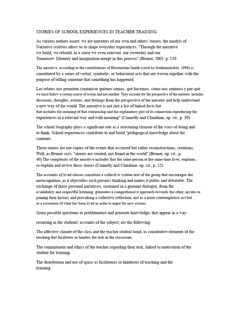 Stories of School Experiences in Teacher Training | PDF | Narrative ...