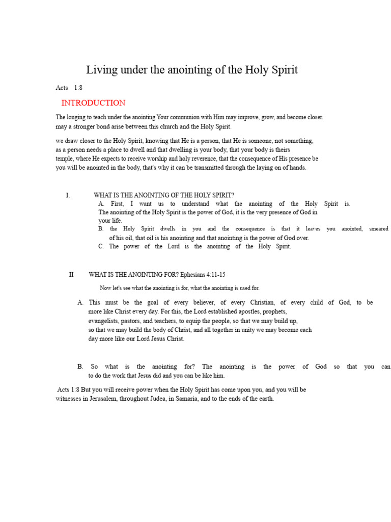 Living Under The Anointing of The Holy Spirit | PDF | Jesus | Anointing