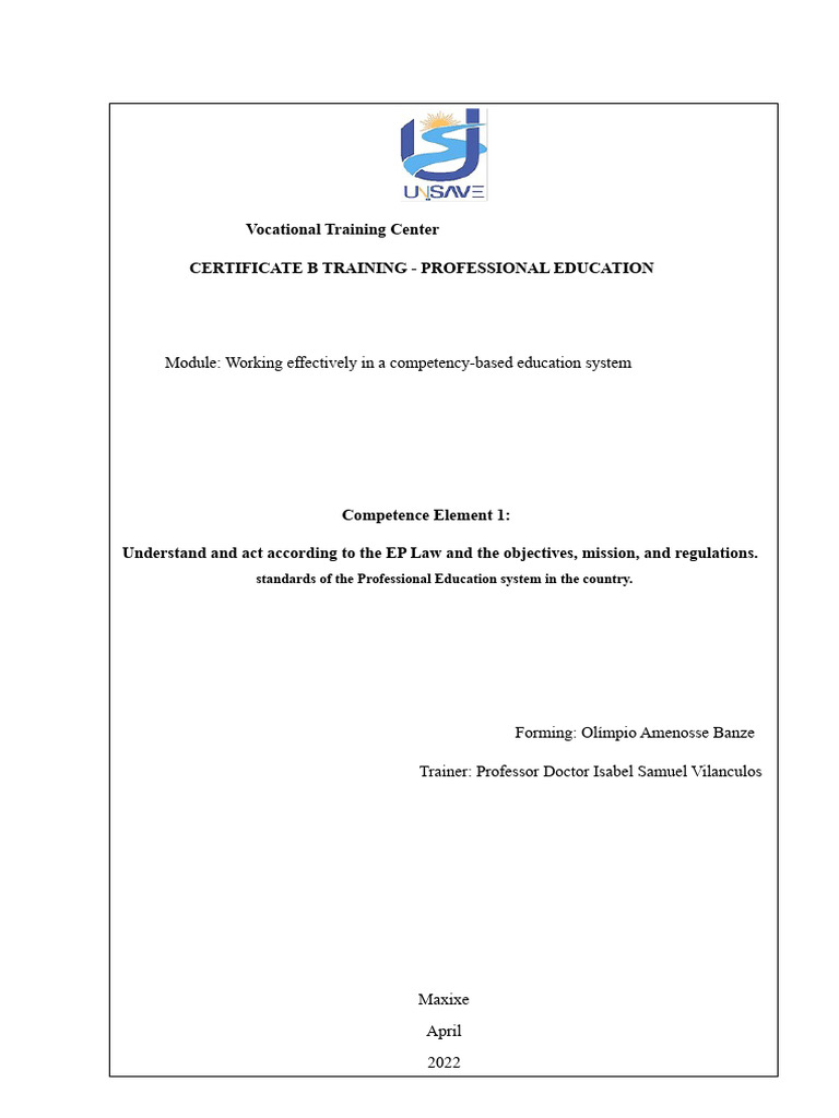 Vocational Training Center Certificate B Training - Professional ...