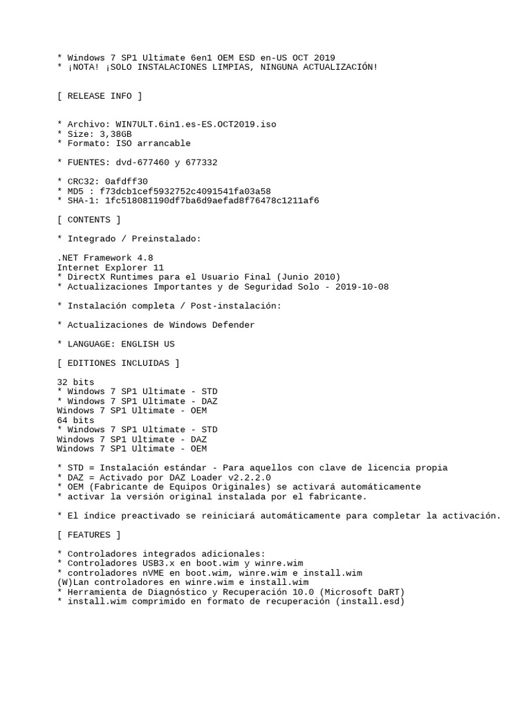 Windows 7 SP1 Ultimate 6en1 OEM ESD en-US OCT 2019 (Gen2) | PDF