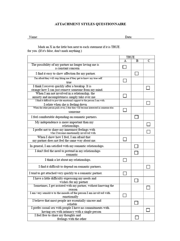 Attachment Styles Questionnaire Guide | PDF | Intimate Relationships ...