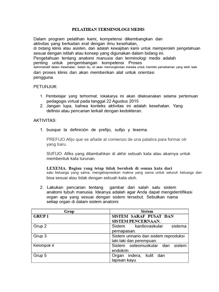 Aktivitas 1 Workshop Terminologi Medis | PDF