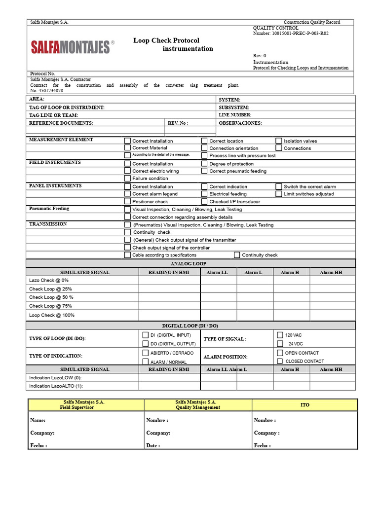 Protocol Check of Connections and Instrumentation | PDF ...