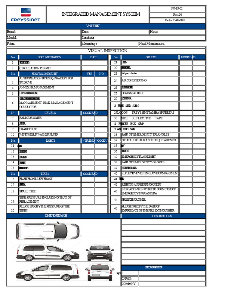 FO-E3-02-Van Check List Rev.00 | PDF | Car Body Styles | Car