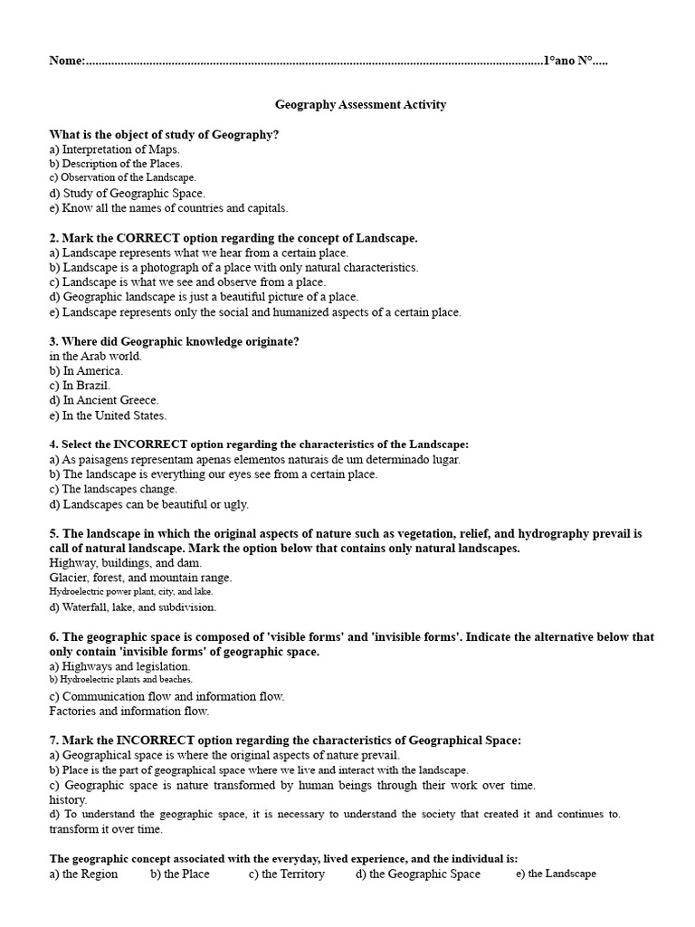 Geography Activity 1st Year | PDF | Landscape | Geography