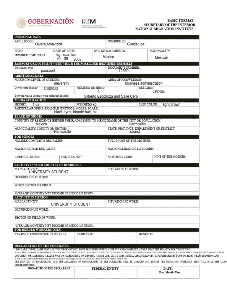Personal Data Form for Migration in Mexico | PDF | Mexico | Justice