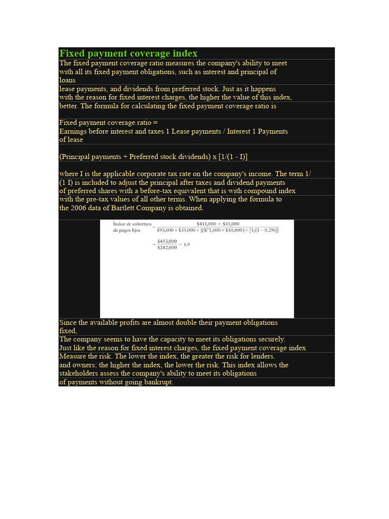 Fixed Payment Coverage Index | PDF