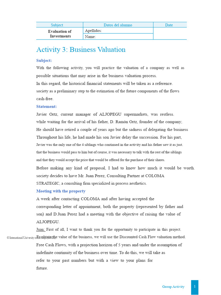 Activity 3 Investment Evaluation | PDF | Valuation (Finance) | Capital ...