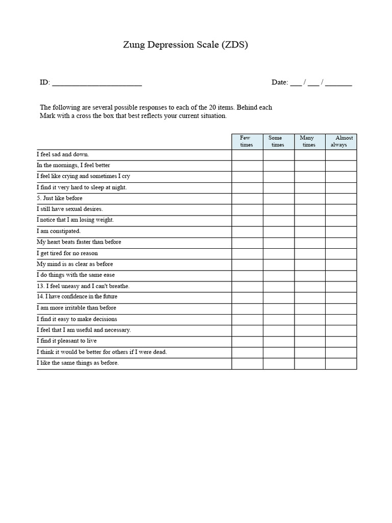Zung Depression Scale (ZDS) | PDF