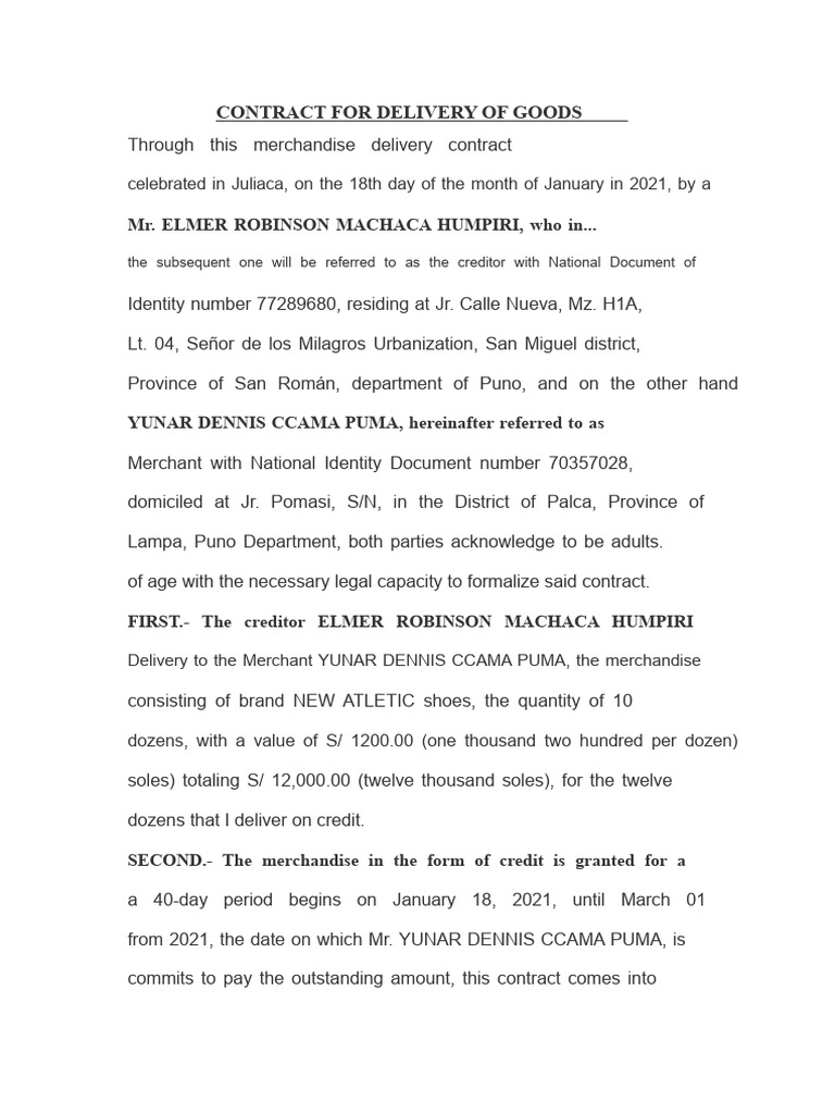 Contract For The Delivery of Merchandise | PDF