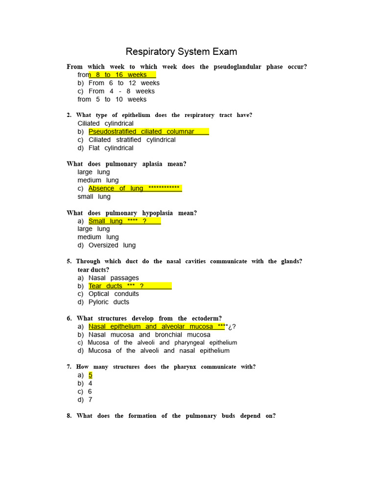 Respiratory System Exam Questions | PDF | Lung | Respiratory Tract