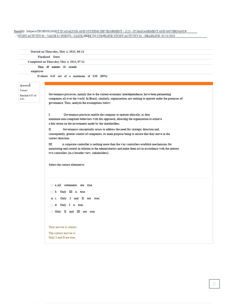 IT Management and Governance Study Guide | PDF | Governance | Corporate ...