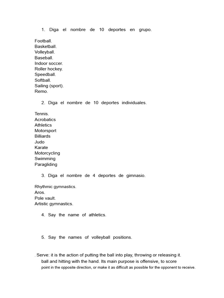 Name 10 Team Sports | PDF