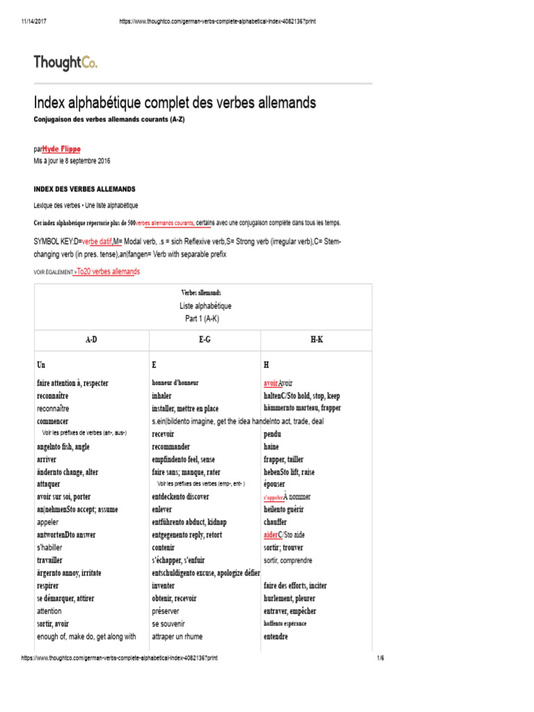 Index complet des verbes allemands A-Z | PDF | Verbe | Mécanique du langage
