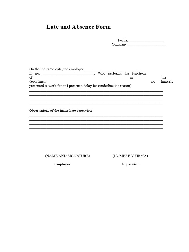 Absences and Tardiness Form | PDF