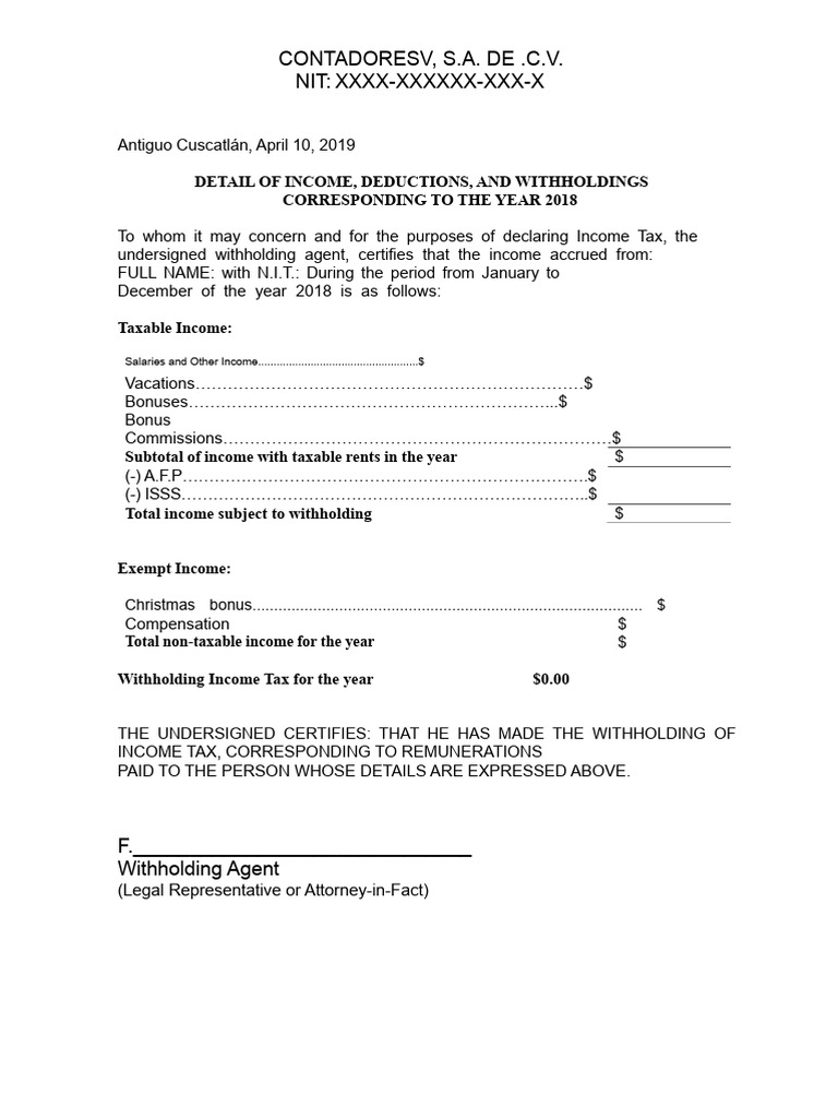 2018 Income Tax Certification Summary | PDF