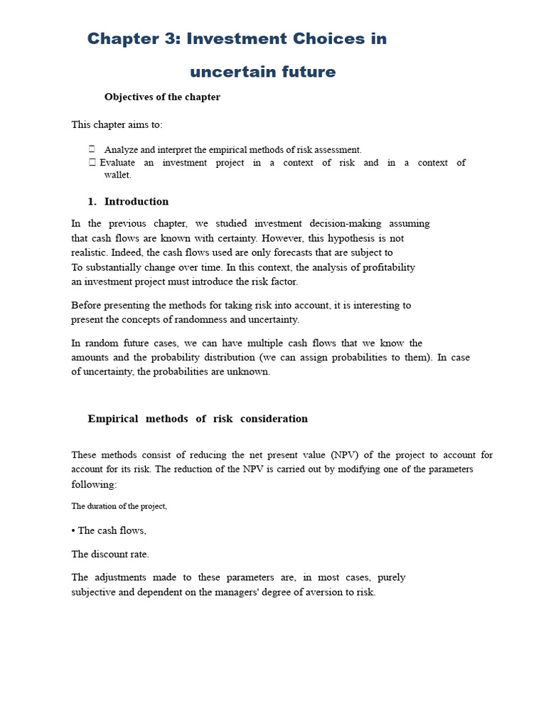 Chapter 3 - Investment Choices in Uncertain Future | PDF | Net Present ...
