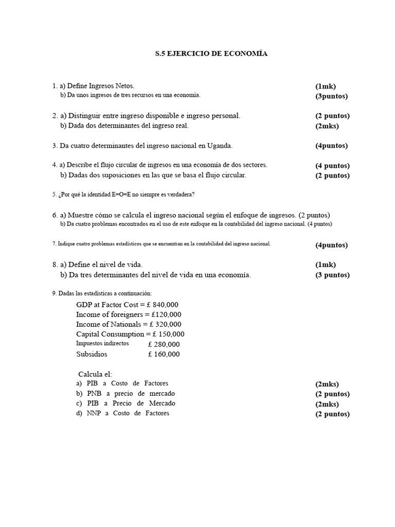 S5 Economía-Ejercicio de La Escuela Secundaria Gayaza 2020 | PDF