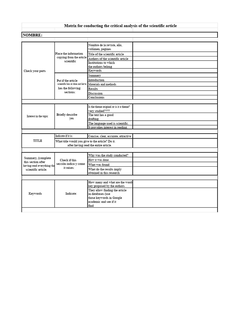 Critical Analysis Matrix for Scientific Articles | PDF | Science ...