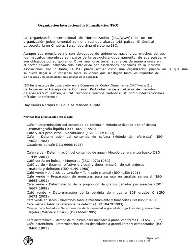 Normas ISO para el café y su calidad | PDF | café | Organización ...