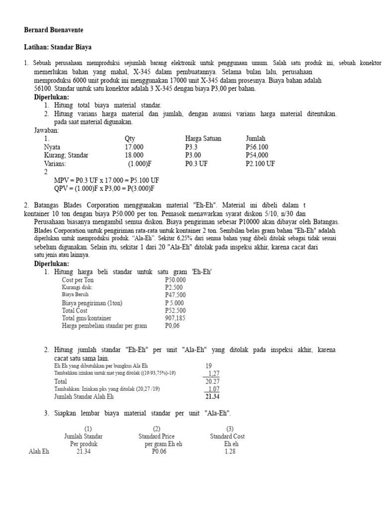 Latihan 2 - Biaya Standar | PDF