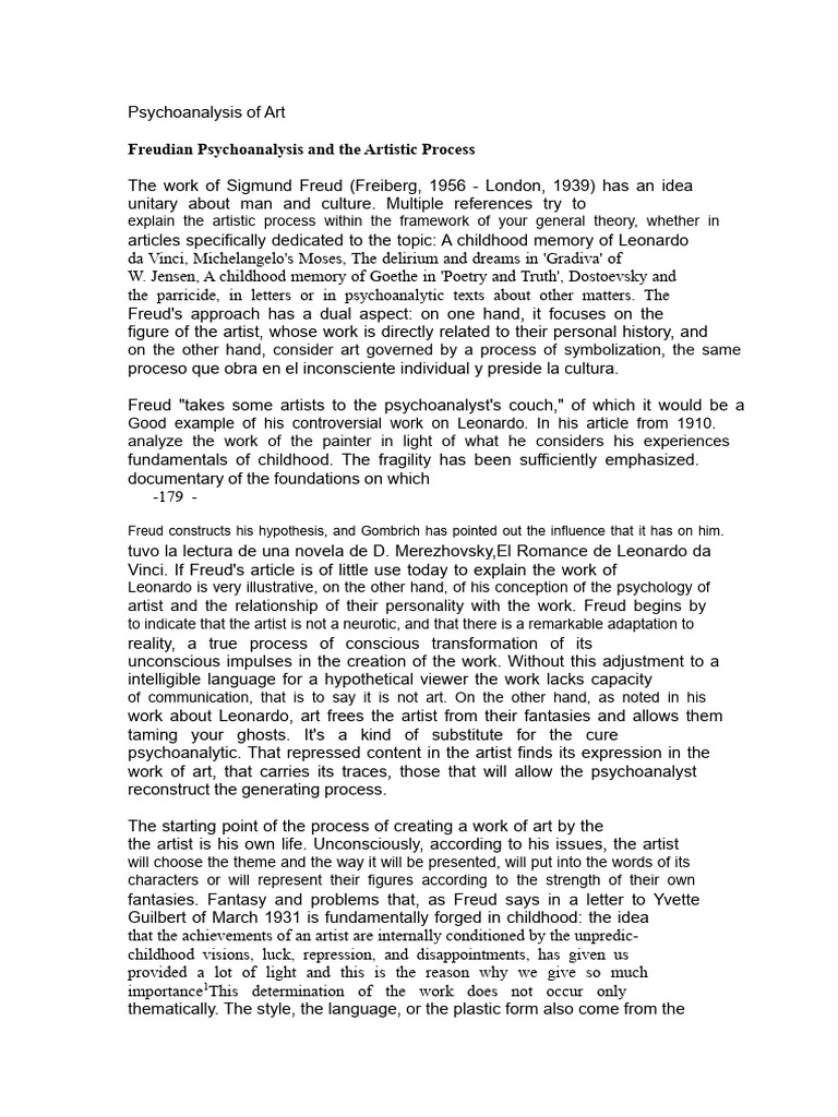 Psychoanalysis of Art | PDF | Psychoanalysis | Sigmund Freud