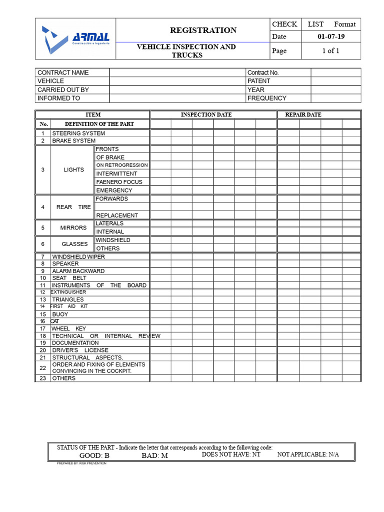 Vehicle Inspection Checklist Template | PDF