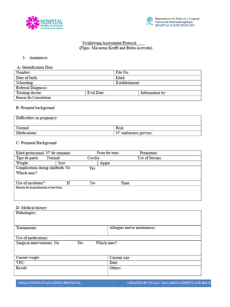 FEEDING AND SWALLOWING EVALUATION PROTOCOL.pdf | PDF | Tongue | Medical ...