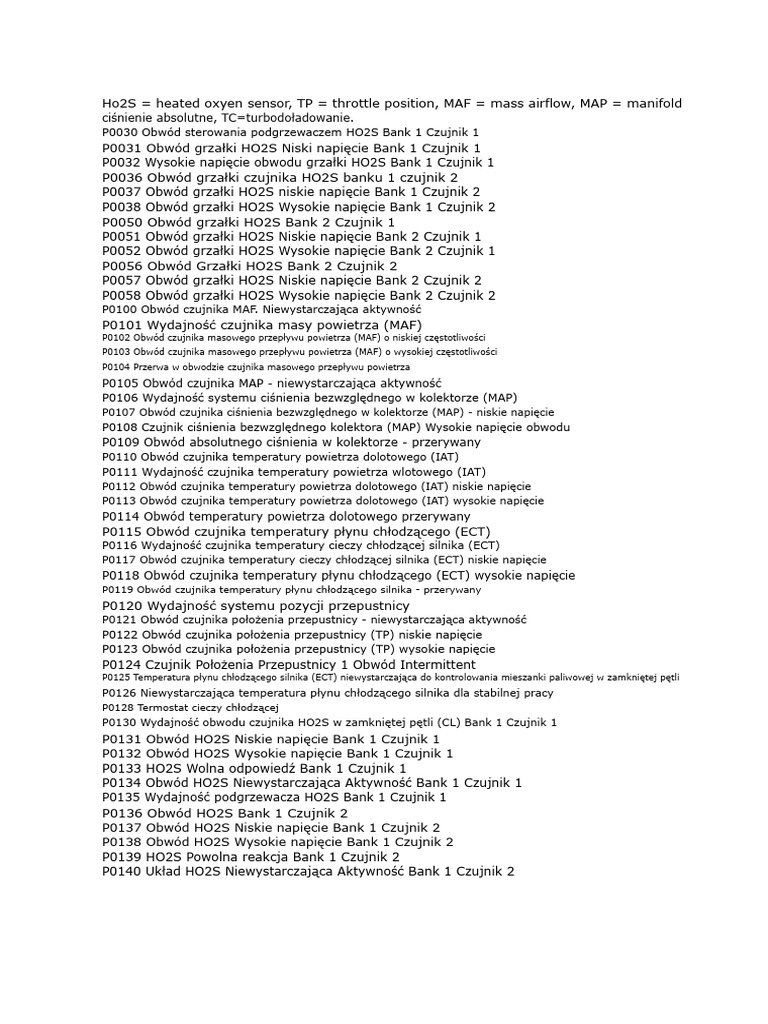 Kody Błędów PT Cruiser | PDF