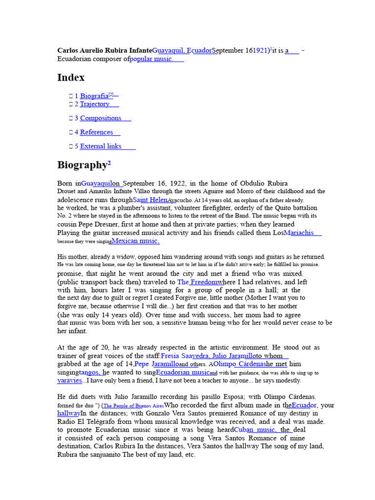 Biography of Carlos Aurelio Rubira Infante | PDF | Musicology