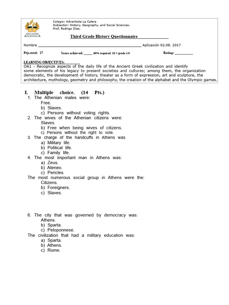 Questionnaire History Sparta Athens | PDF