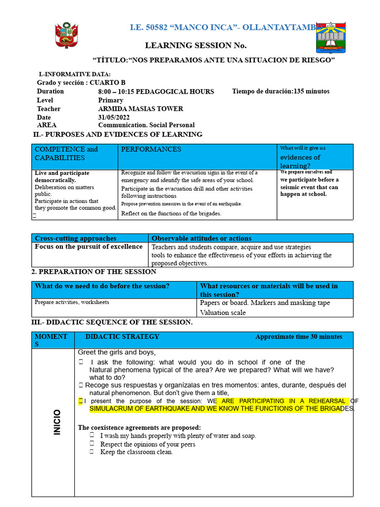 Earthquake Preparedness Session Plan | PDF | First Aid | Emergency ...