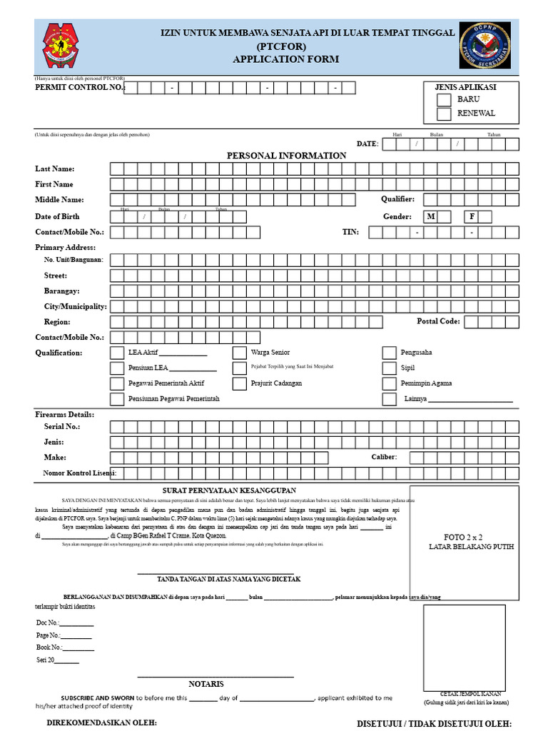 Formulir Izin Senjata Api PTCFOR | PDF