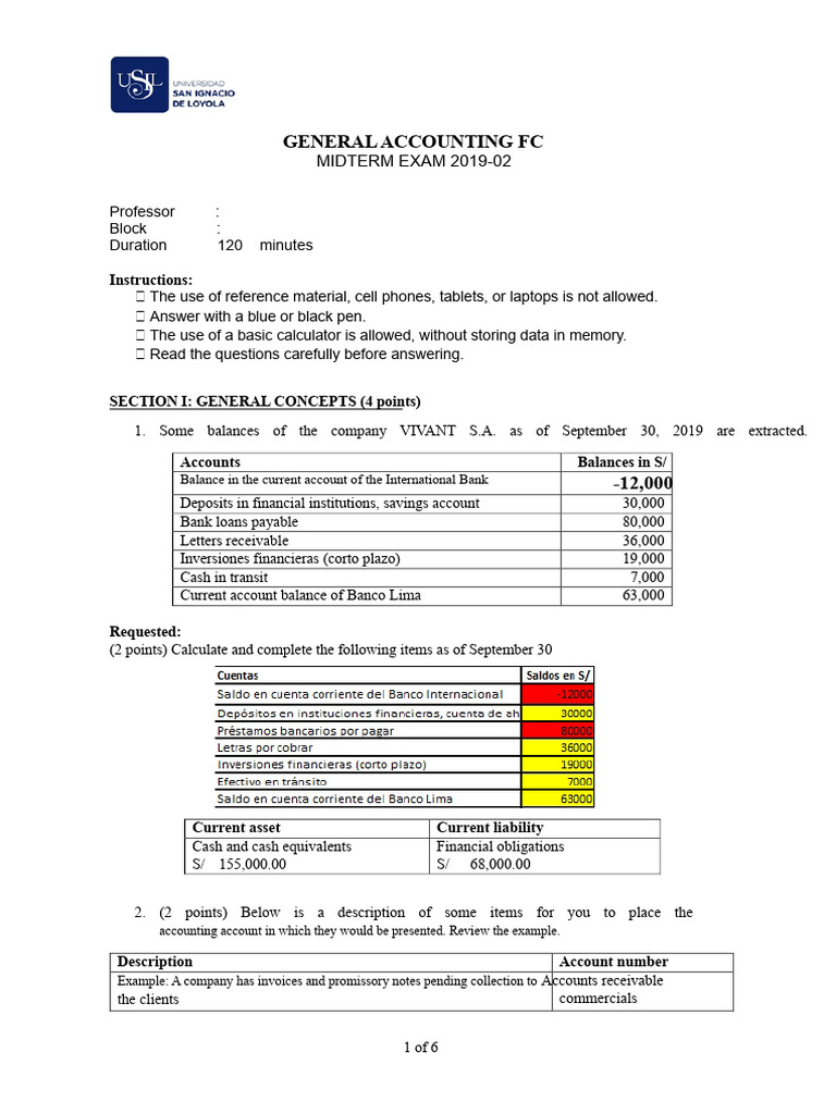 General Accounting Midterm Exam 2019 | PDF | Banks | Financial Services