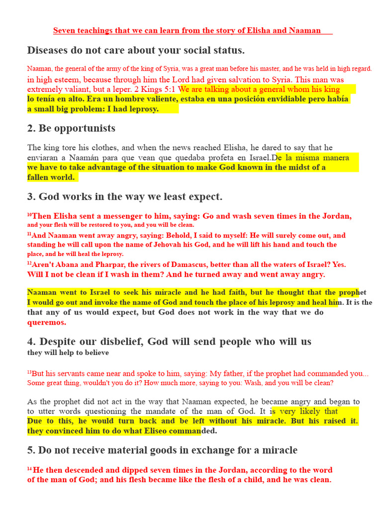 Seven Lessons We Can Learn From The Story of Elisha and Naaman | PDF ...