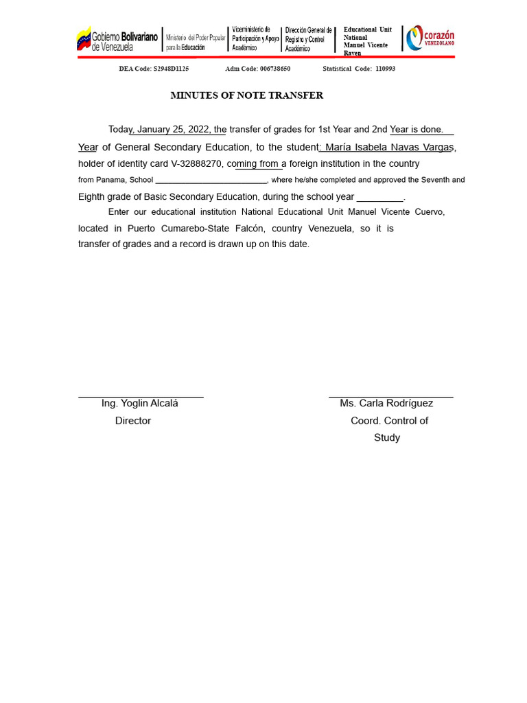 Minutes of Note Transfer | PDF