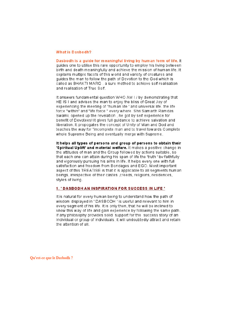 Dasbodh : Guide de Vie et Élévation Spirituelle | PDF | Vérité | Dieu