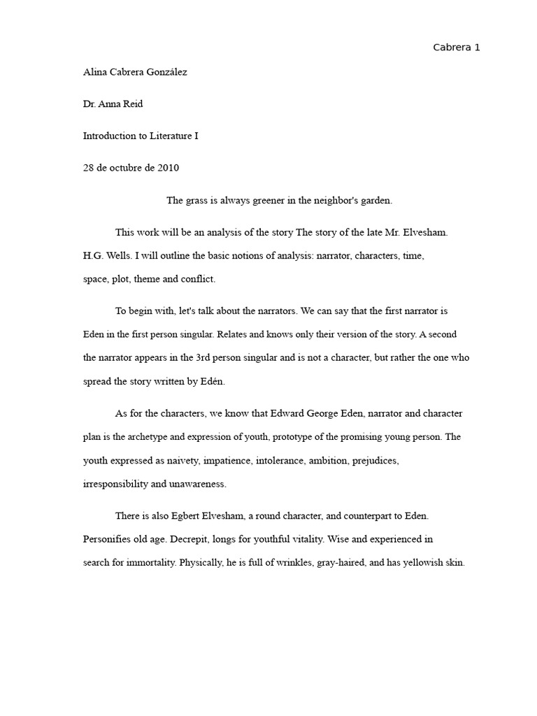Analysis of The Tale The Story of The Late Mr. Elvesham by H | PDF | Reason