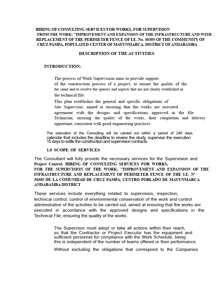 Work Supervision Plan | PDF | Specification (Technical Standard ...