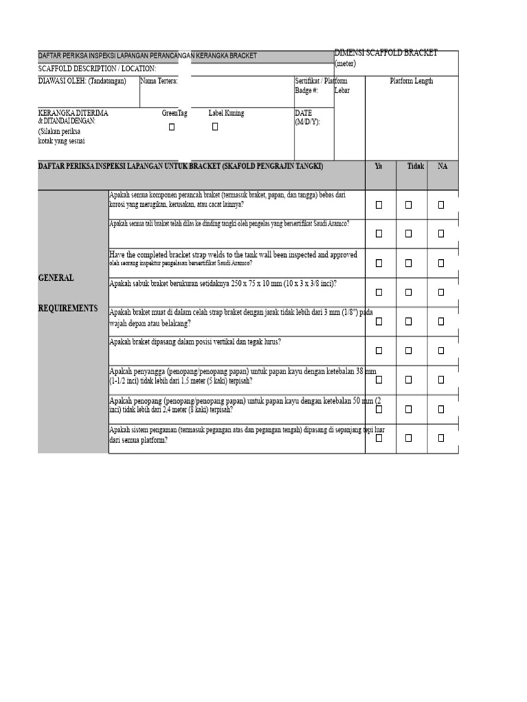 Daftar Periksa Inspeksi Bracket Scaffolding | PDF