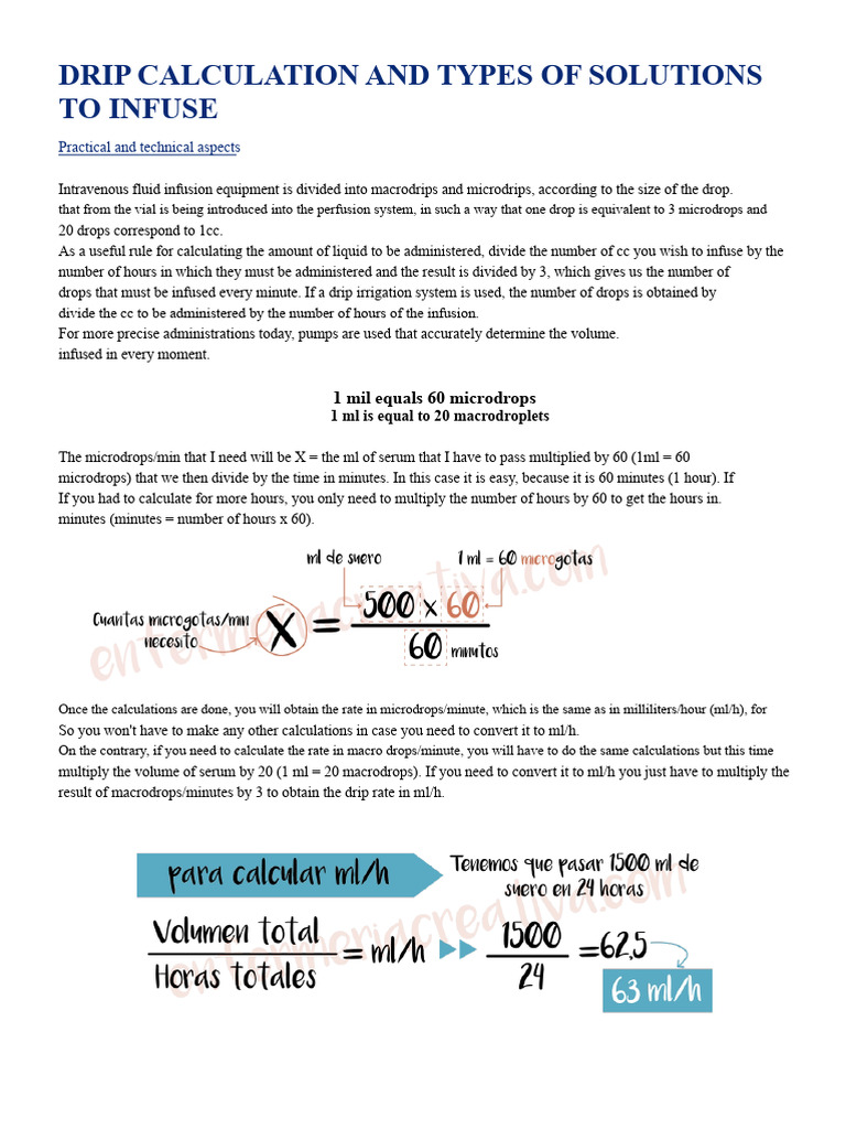 Drip Calculation and Types of Solutions For Infusion | PDF | Blood ...