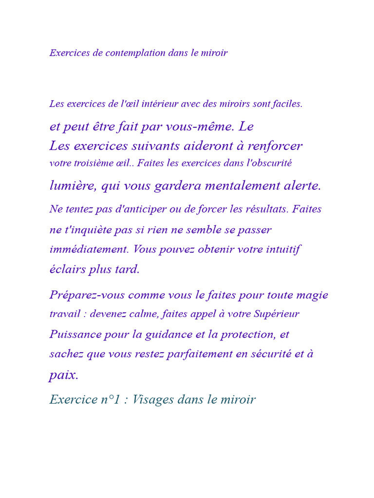 Exercices de contemplation miroir | PDF | Miroir | Lumière