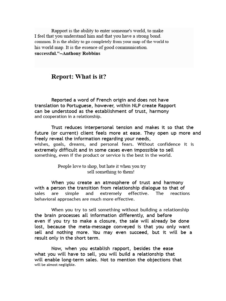Rapport | PDF | Nonverbal Communication | Communication