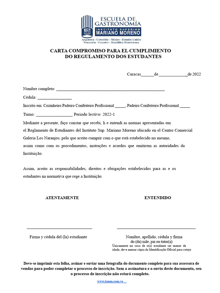 Carta de Compromisso Estudantil 2022 | PDF